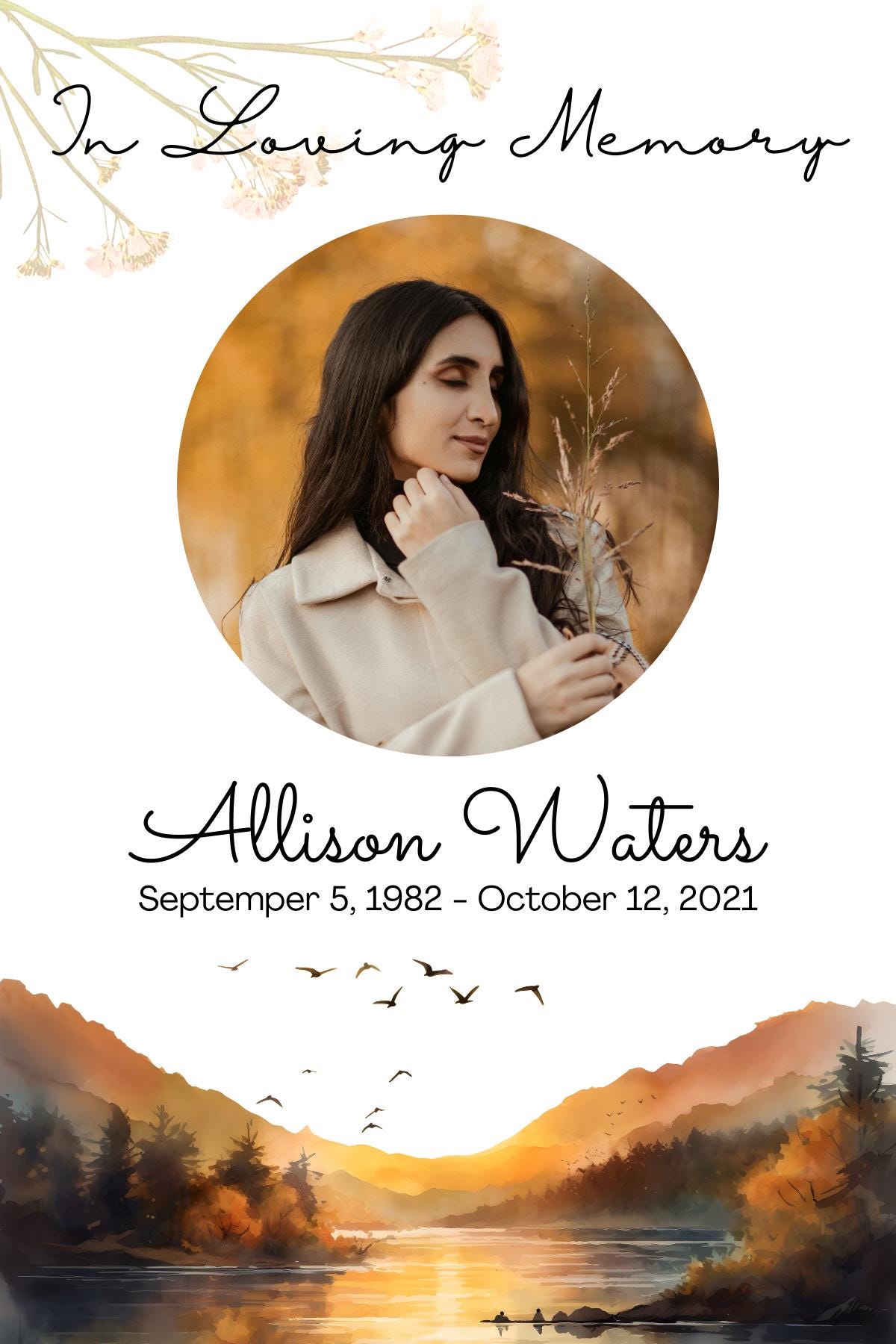 Fall Watercolor Editable Funeral Card Template, Memorial Prayer Card ...