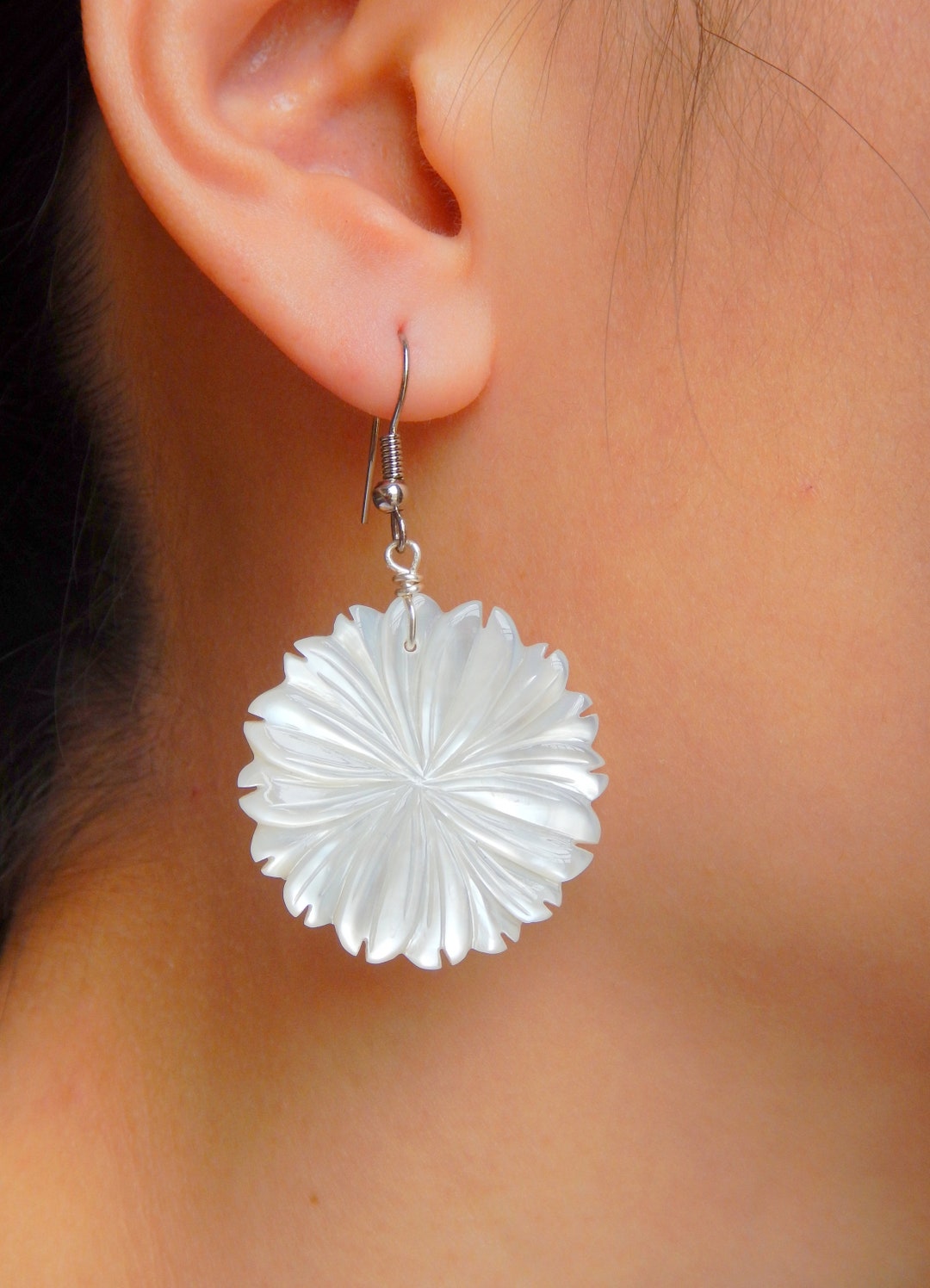 White Flower Earrings, Daisy Flower Earrings, Large Flower Earrings ...