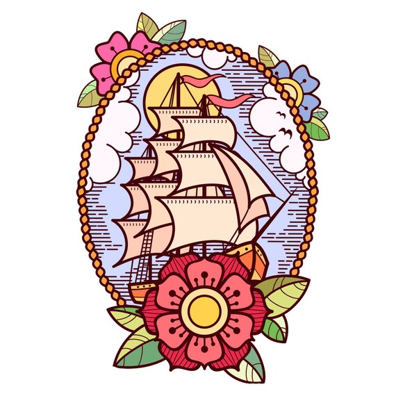 Sets Boat Old School Temporary Tattoos Etsy Sets Boat Old School Temporary Tattoos Etsy