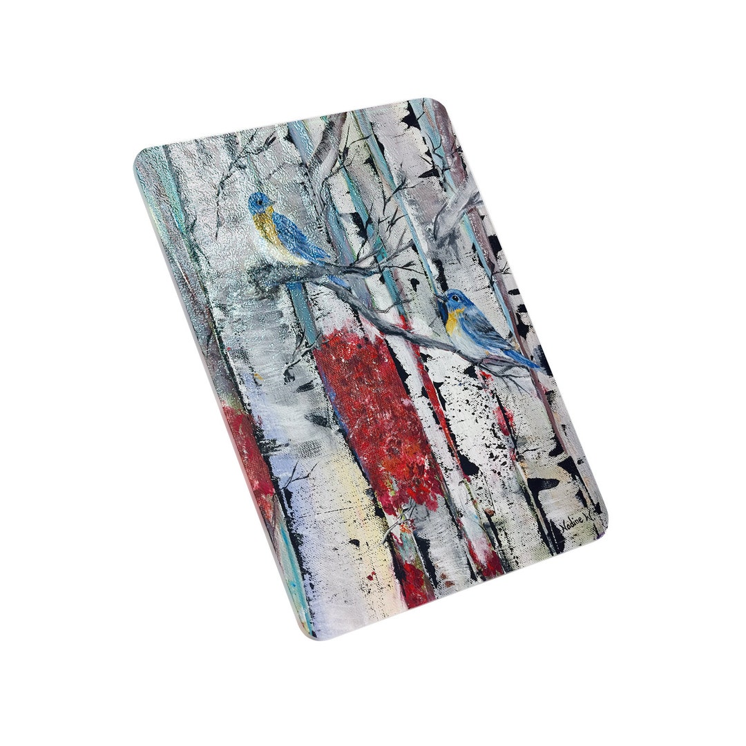 Blue Birds in White Trees by Nadine Warner Kitchen Cutting Board ...