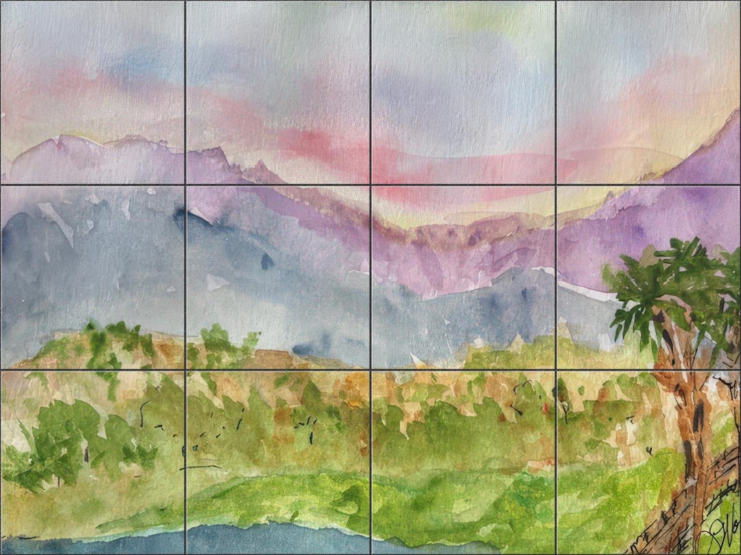 Pastel Mountains by Deborah Wolfe Tile Mural Backsplash, Kitchen Home Décor, Tile Artwork ...
