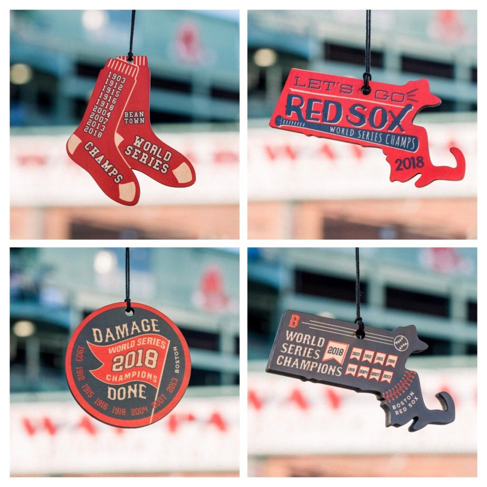 Gift Set of Four Boston Red Sox Wood Ornament, 2018 World Series ...