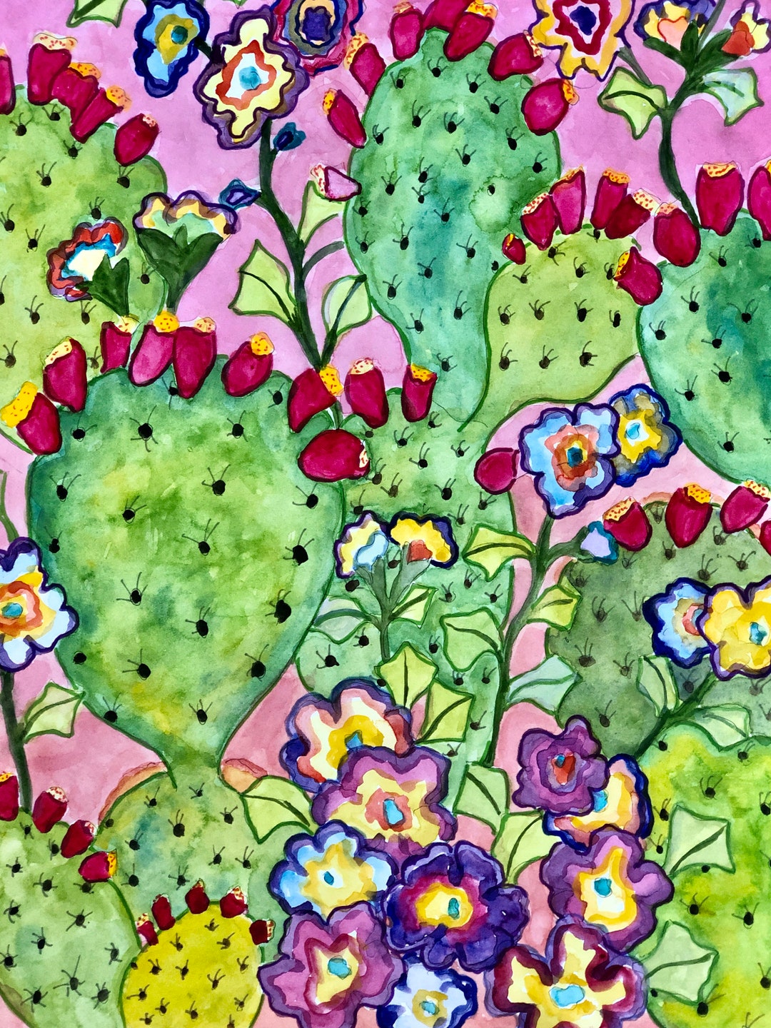 Nopal Cactus in the Vines by Becki Thomas Tile Mural Backsplash ...