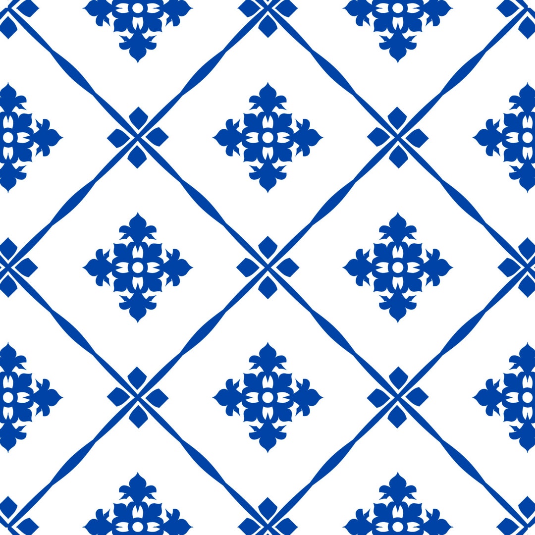 Blue / White Repeat Pattern Wall Tile Kitchen Bathroom Shower Designer ...