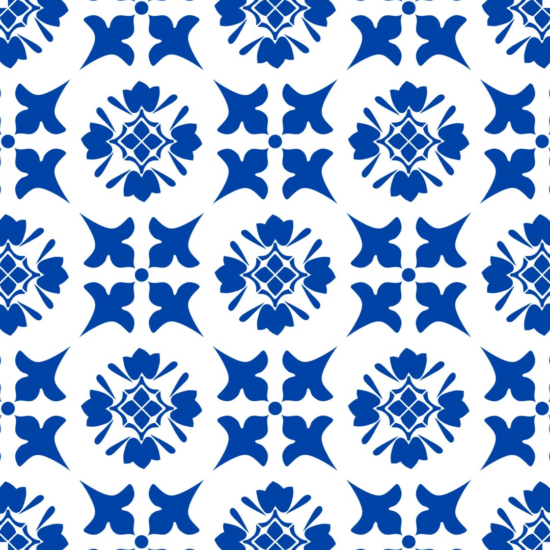 Blue / White Repeat Pattern Wall Tile Kitchen Bathroom Shower Designer ...