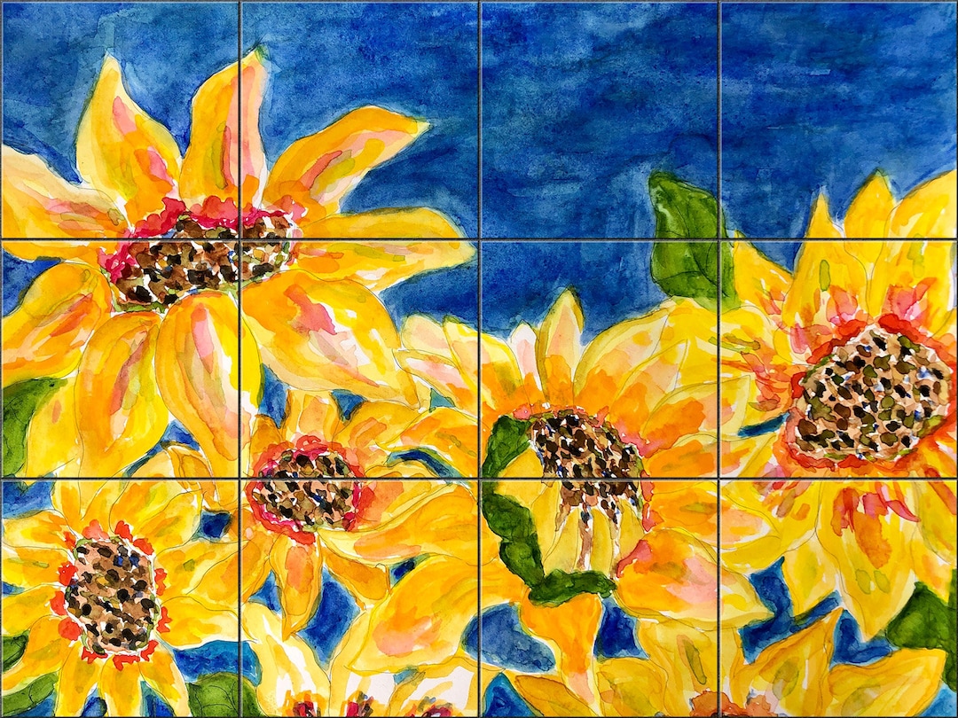 Ukrainian Sunflowers by Becki Thomas Tile Mural Backsplash, Kitchen ...