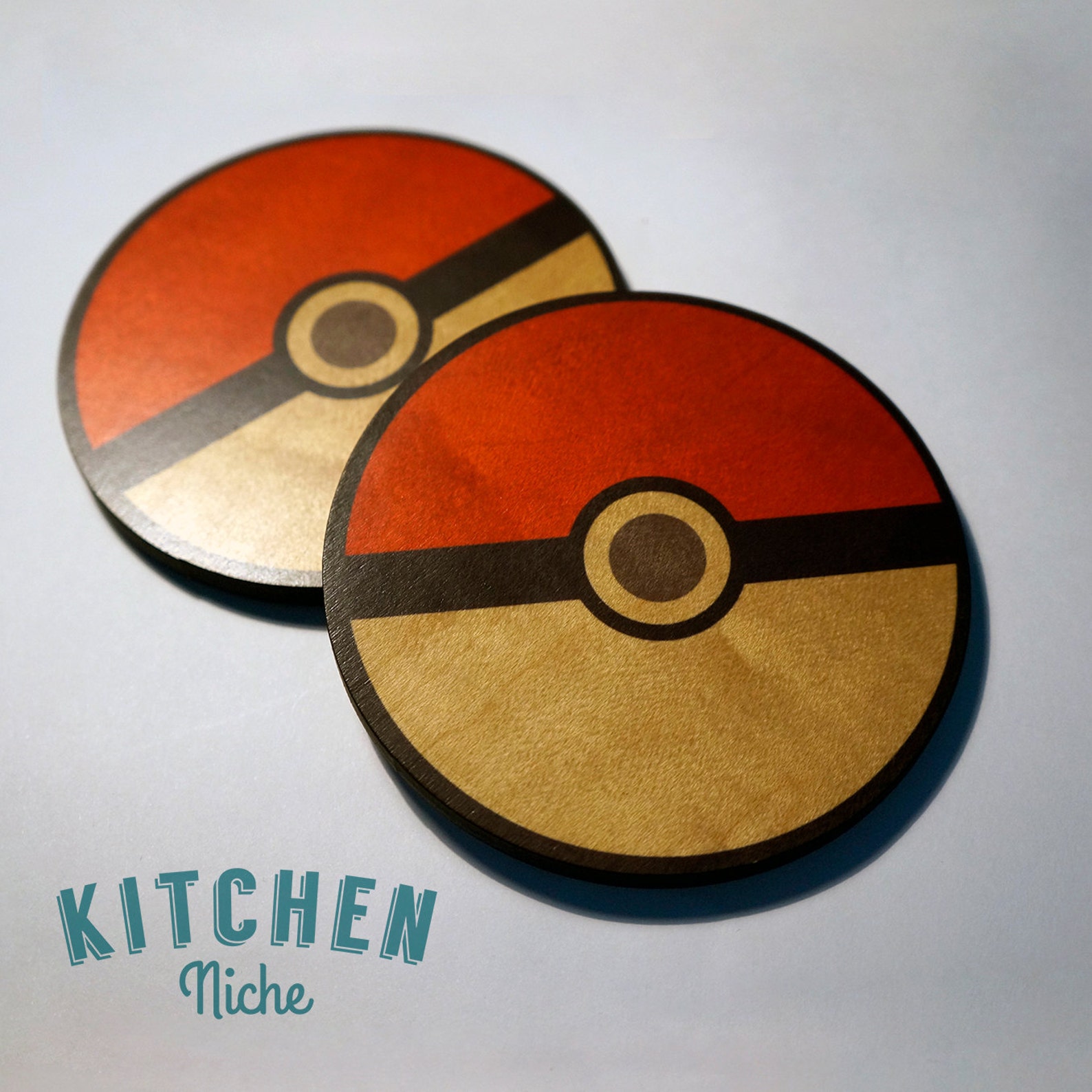 Poke Ball Pokemon Coaster Wooden Two Coasters - Etsy