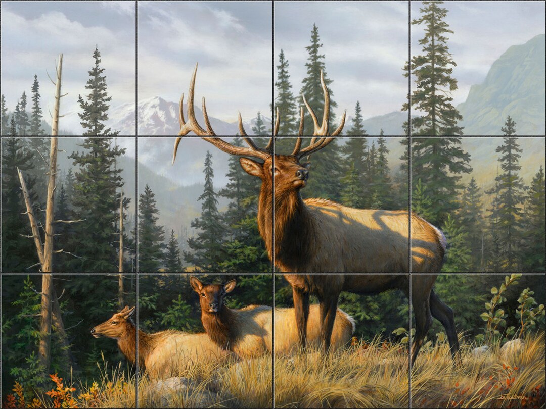 Meadow's Edge Elk by the Hautman Brothers Tile Mural Backsplash ...