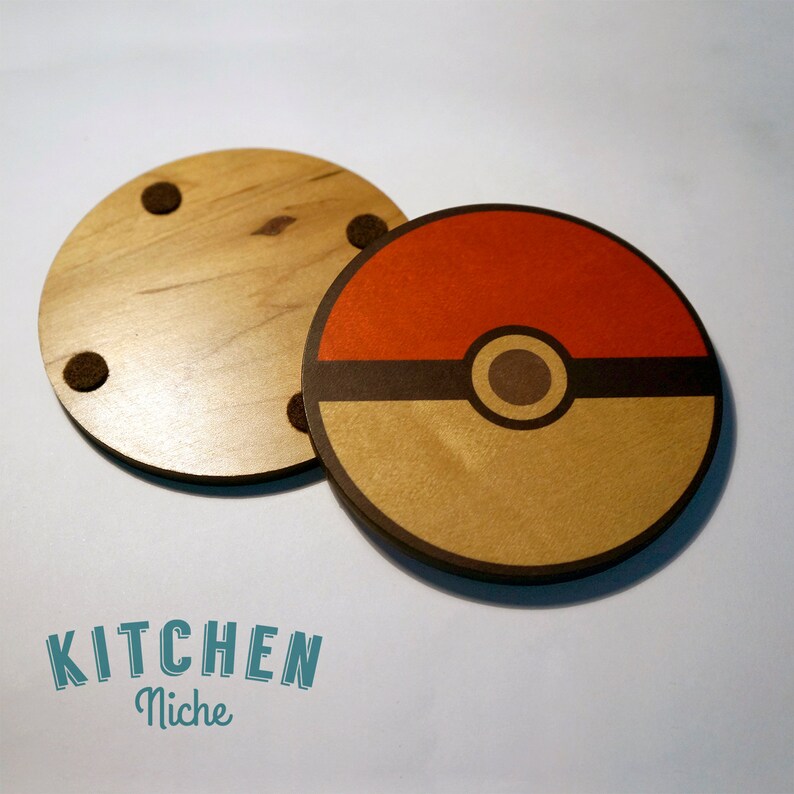 Poke Ball Pokemon Coaster Wooden Dos Coasters - Etsy España
