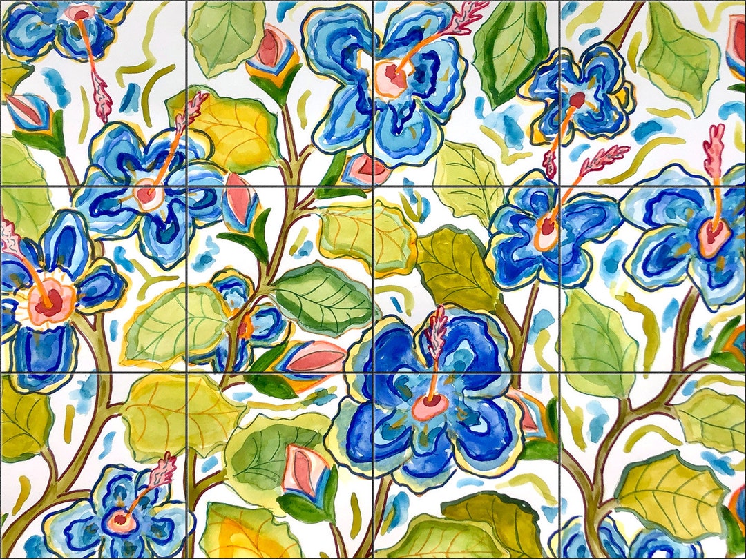 Master Blue Hibiscus by Becki Thomas Tile Mural Backsplash, Kitchen ...