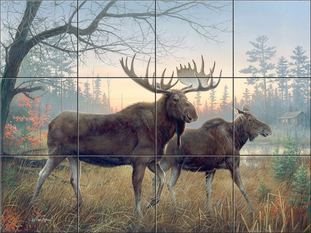 Autumn Twilight Moose by the Hautman Brothers Tile Mural Backsplash ...