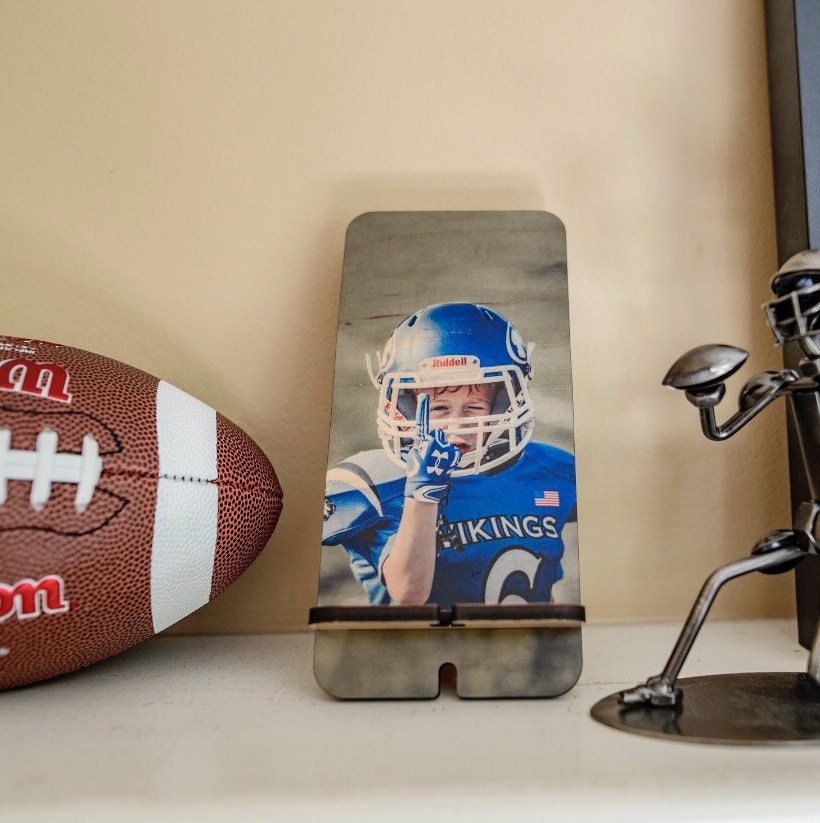 Wood Personalized Photo Cell Phone Stand Gift for Football | Etsy