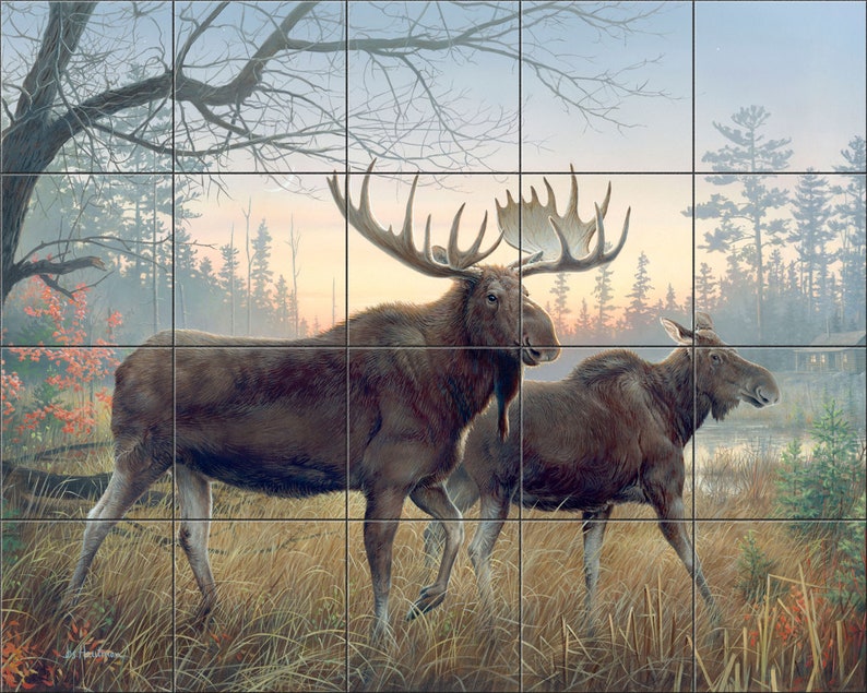 Autumn Twilight Moose by the Hautman Brothers Tile Mural - Etsy