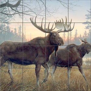 Autumn Twilight Moose by the Hautman Brothers Tile Mural Backsplash ...