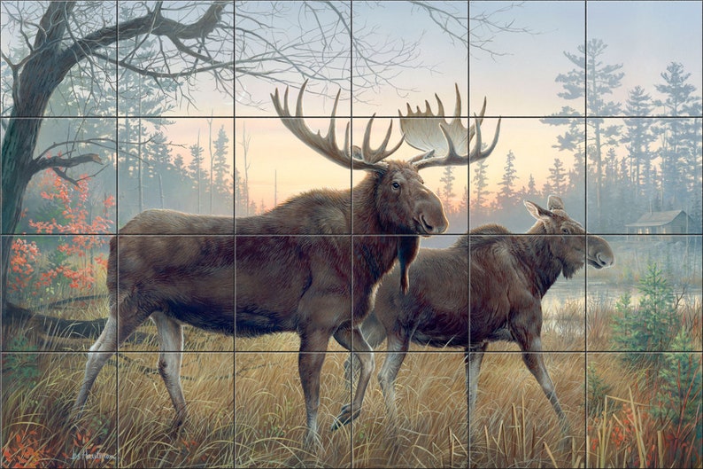 Autumn Twilight Moose by the Hautman Brothers Tile Mural - Etsy