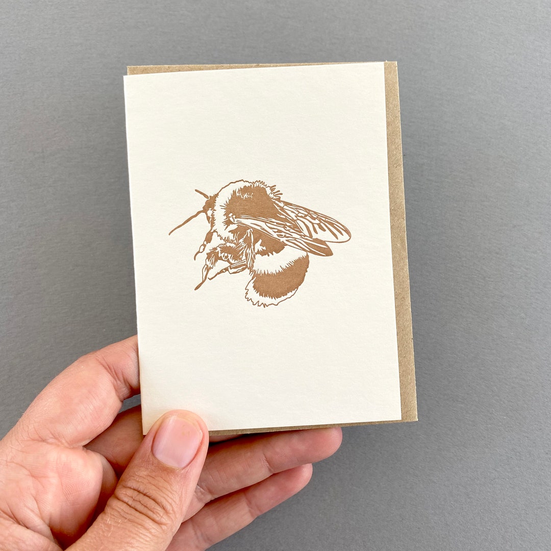 Bumble Bee Card - Note Card - Metallic Bronze - Insect - Letterpress ...