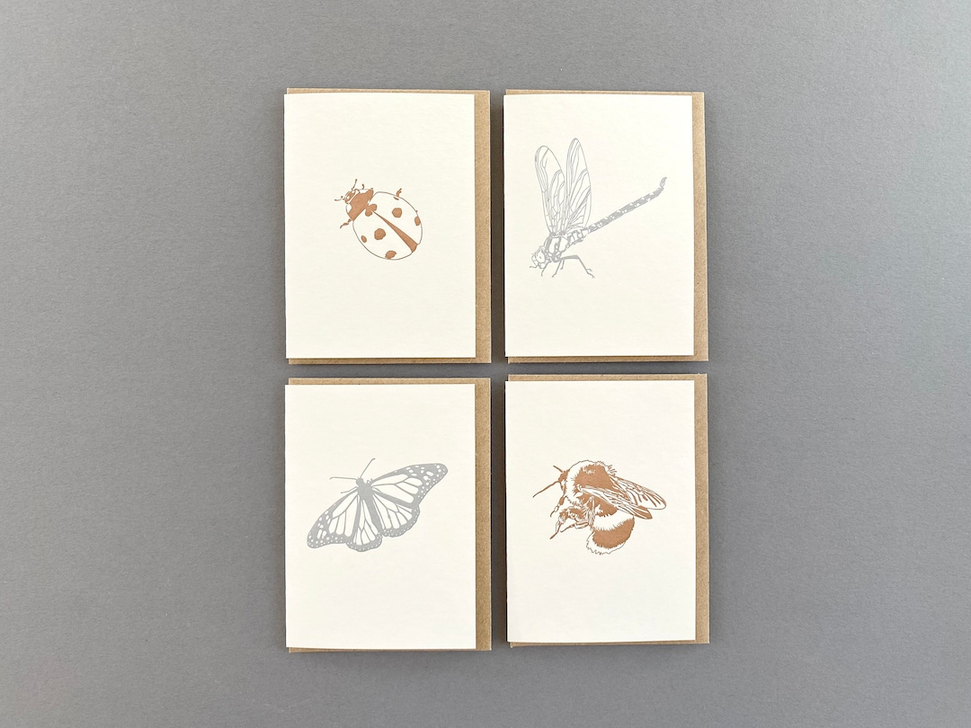Thank You Notes - Metallic Insects Card Set - Insects Card - Bug Card ...