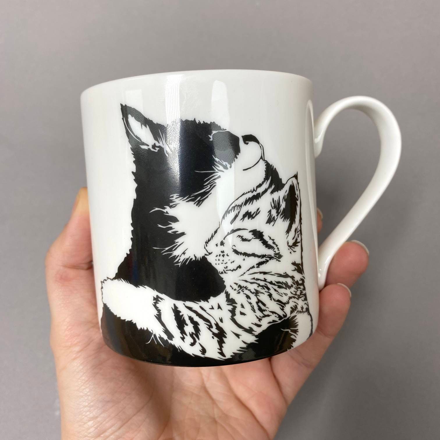 Cuddling Cat Mug Black & White Cat Mug Cat Lover - Etsy