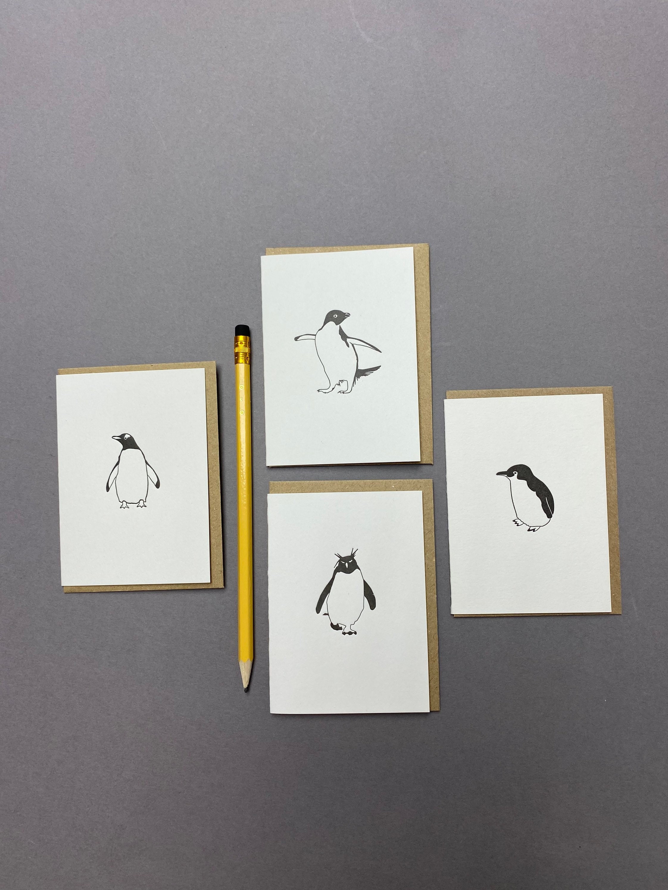 Penguin Notecards Thank You Card Pack Letterpress Note | Etsy