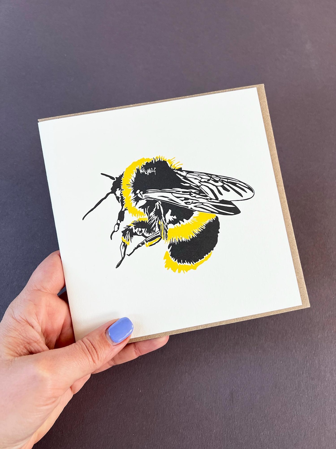 Letterpress Bee Card: Bumble Bee Art Decor - Summer Birthday Card - Etsy