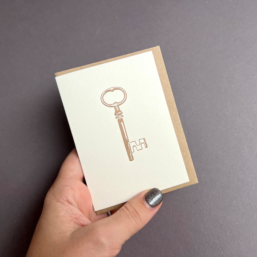 Key Greetings Card - New Home - Lock and Key - Letterpress - Thank You ...