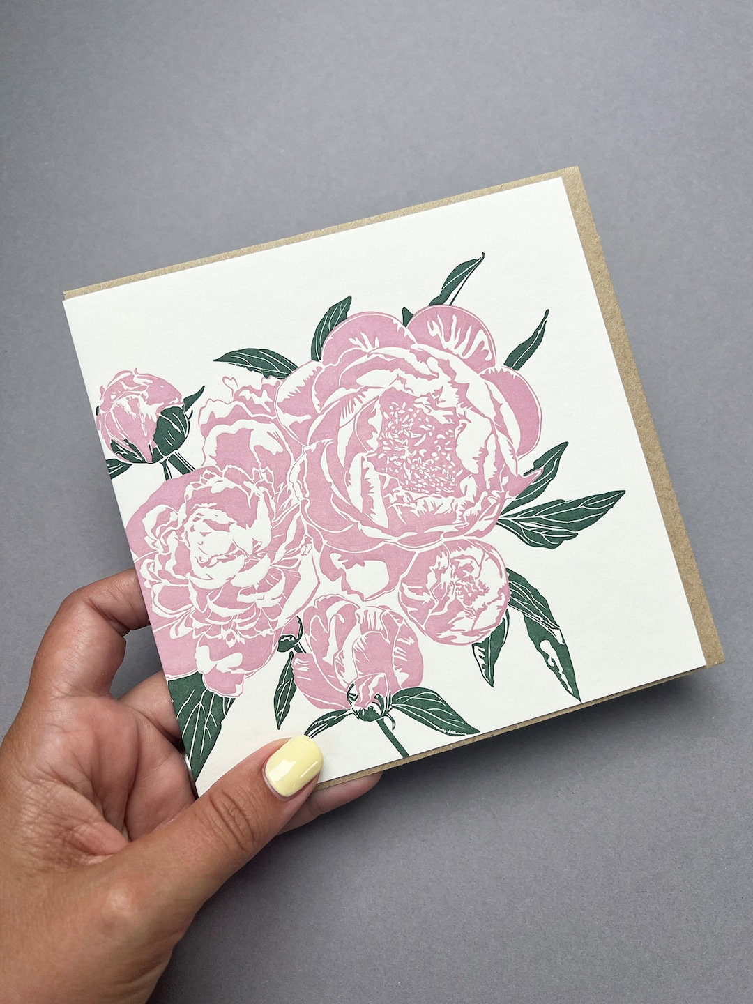 Peony Card - Contemporary Peony Card - Flower Card - Peony Greeting ...