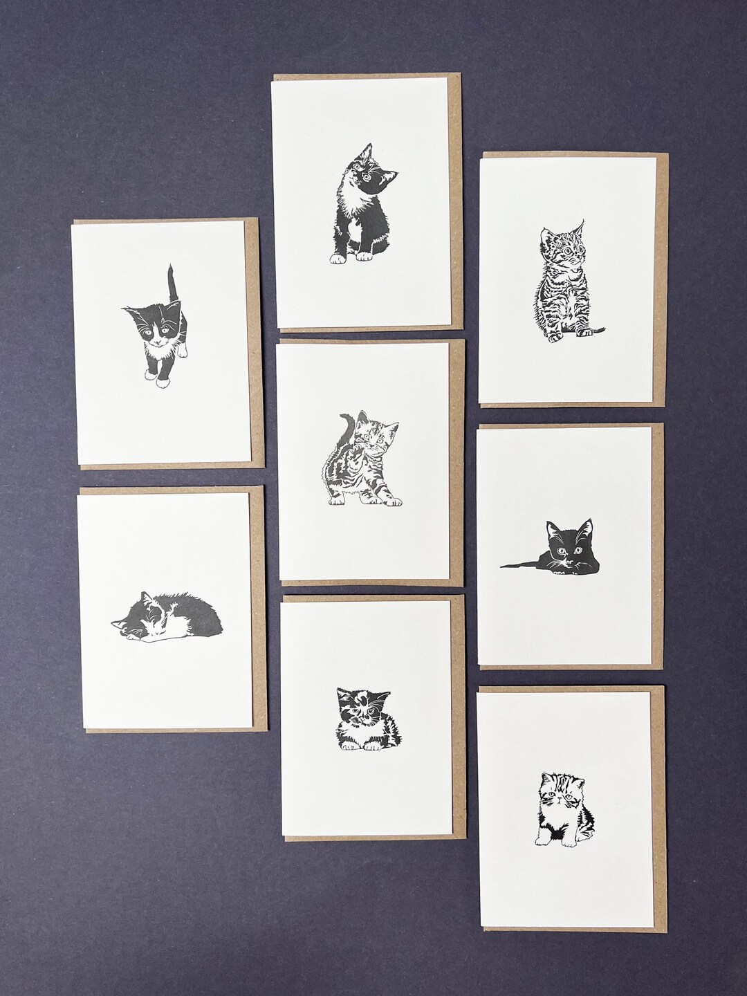 Cat Card Pack - Kitten Letterpress Thank You - Letterpress - Cat Note ...