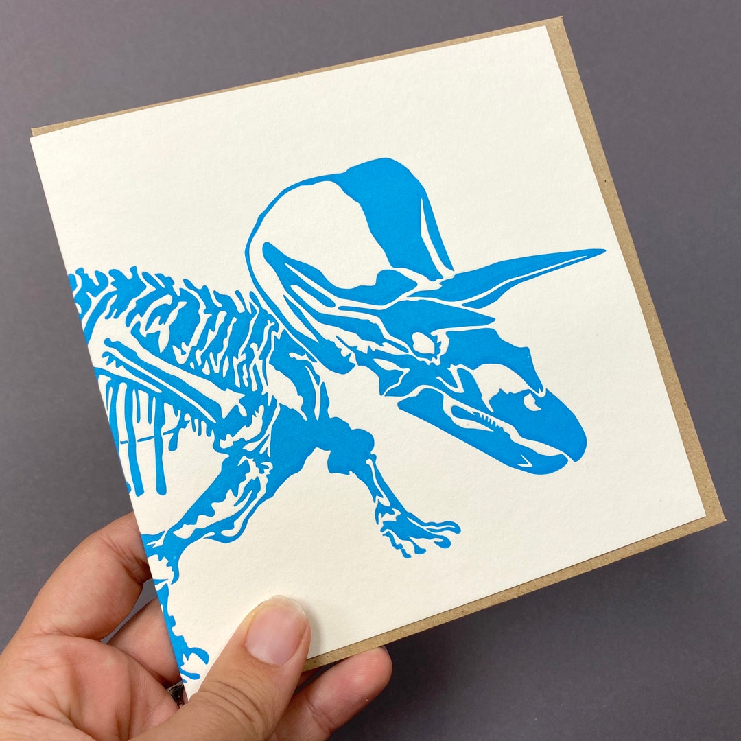 Dinosaur Birthday Cards - Dino Lover - Blank Card - Triceratops - Blue ...