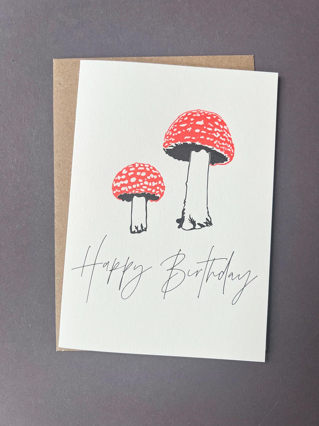 Fungi Happy Birthday Card: Letterpress Toadstool Design - Etsy