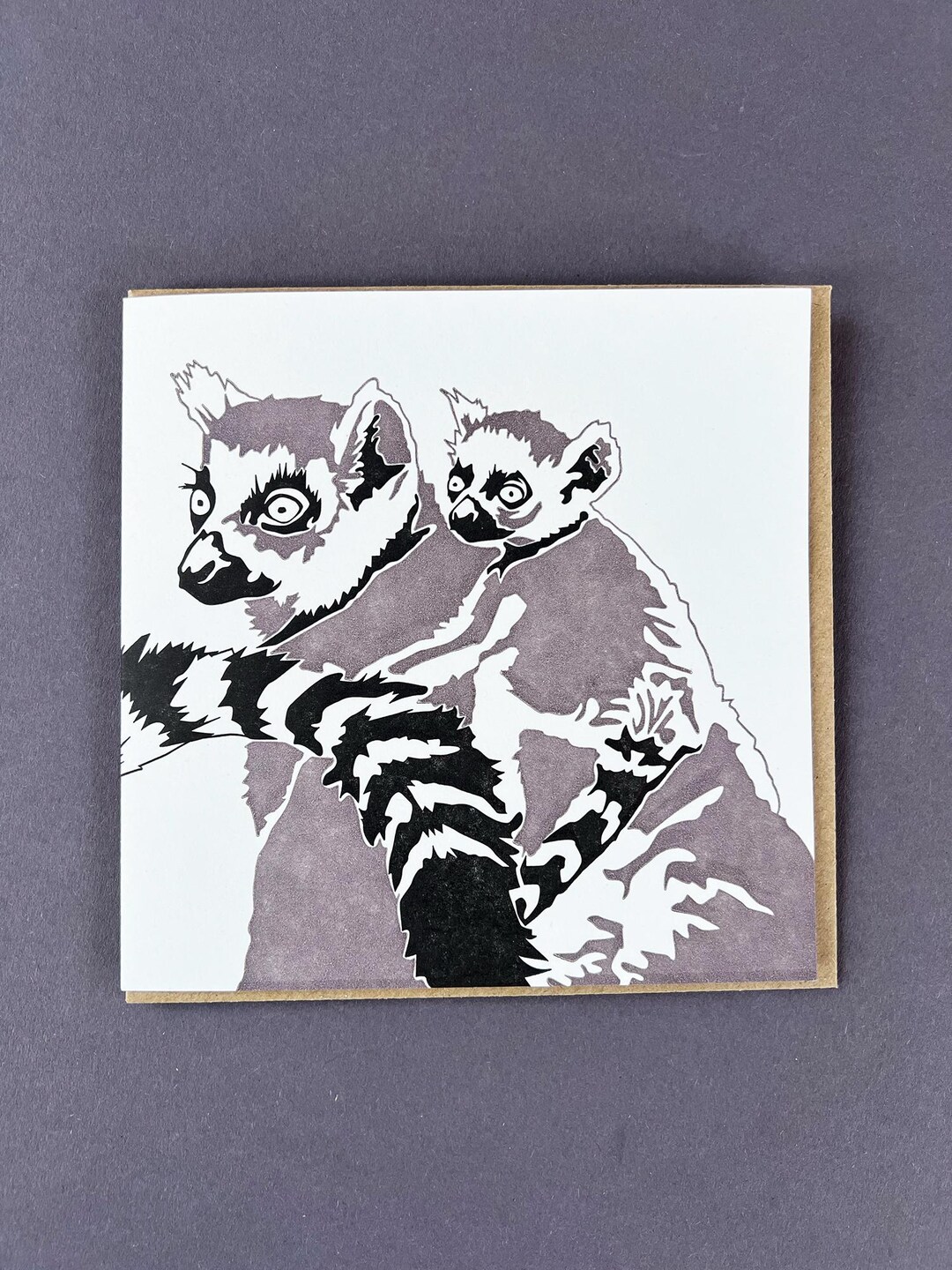 Ringtail Lemur Letterpress Card: Mother and Baby - Etsy