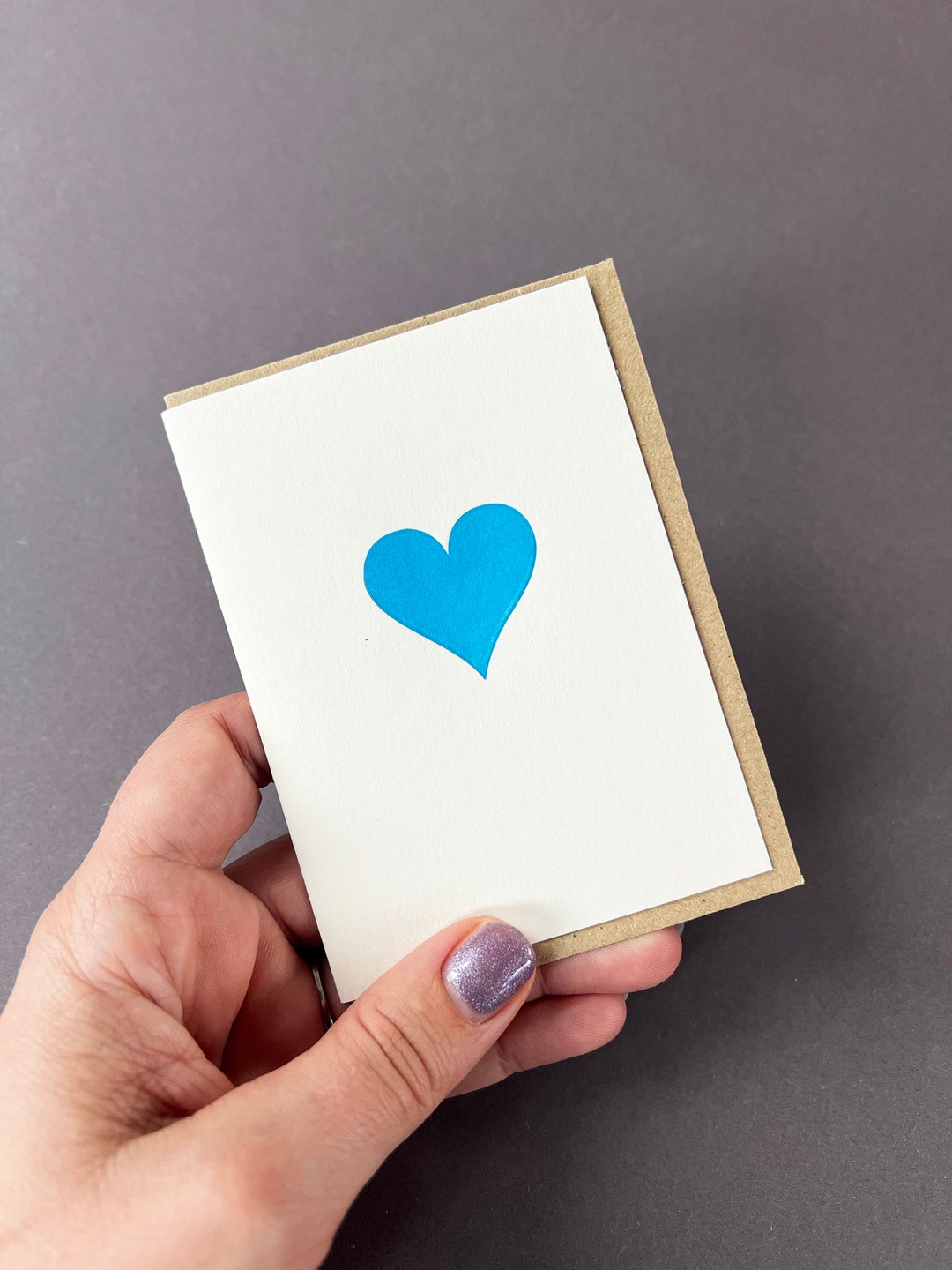 Neon Blue Love Heart Card - Gift Tag - Respect- Letterpress Note Card ...