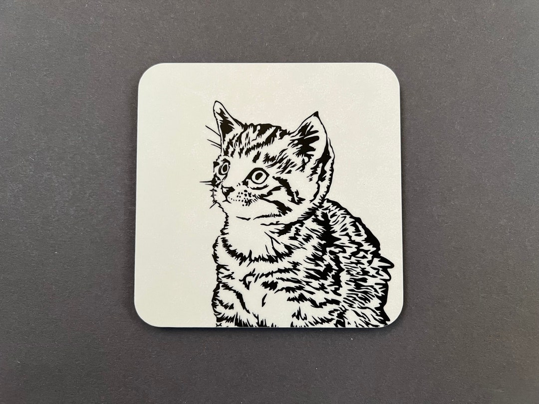 Cute Kitten Coaster - Tabby Cat Coaster- Cat Lover Gift - Tea Coaster ...