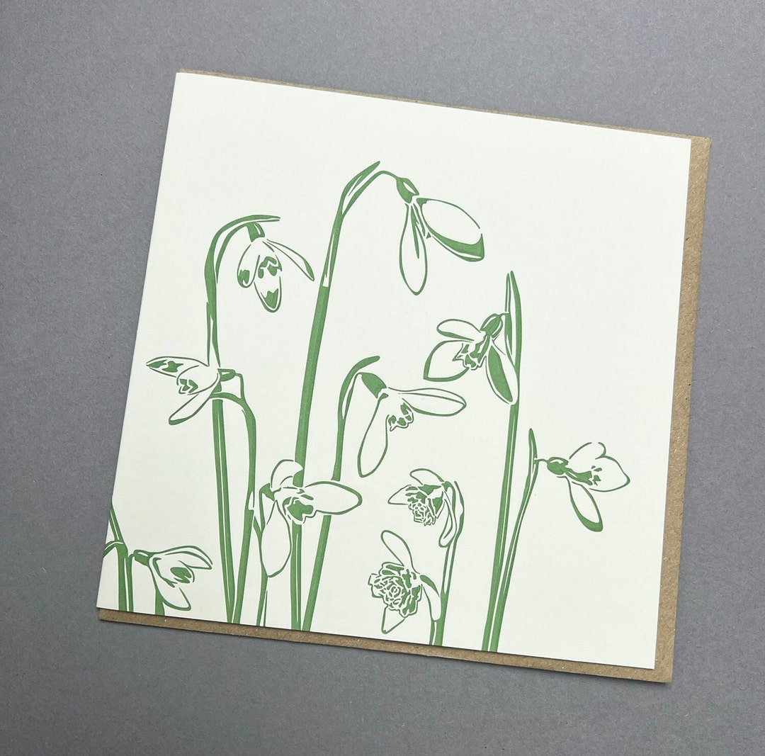 Letterpress Snowdrops Card: Spring Flower Greeting Card - Etsy