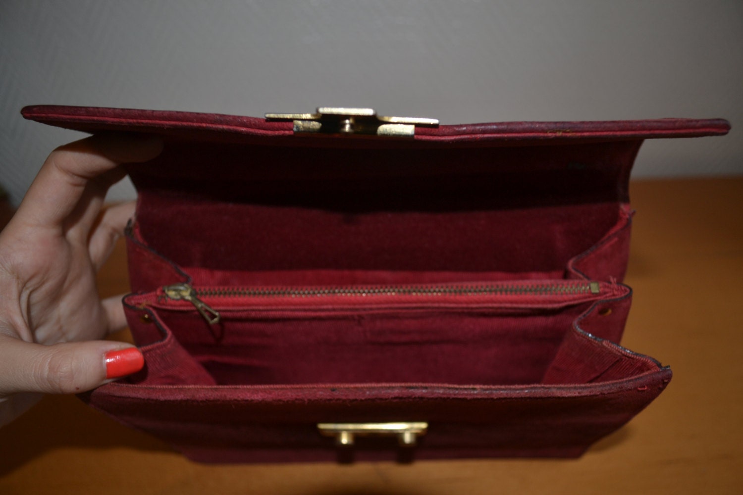 Small Red Suede Hand Purse With Latch Opening - Etsy