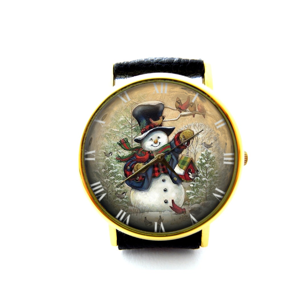 Vintage Snowman Leather Watch, Christmas Watch, Snowman Watch, Unisex ...
