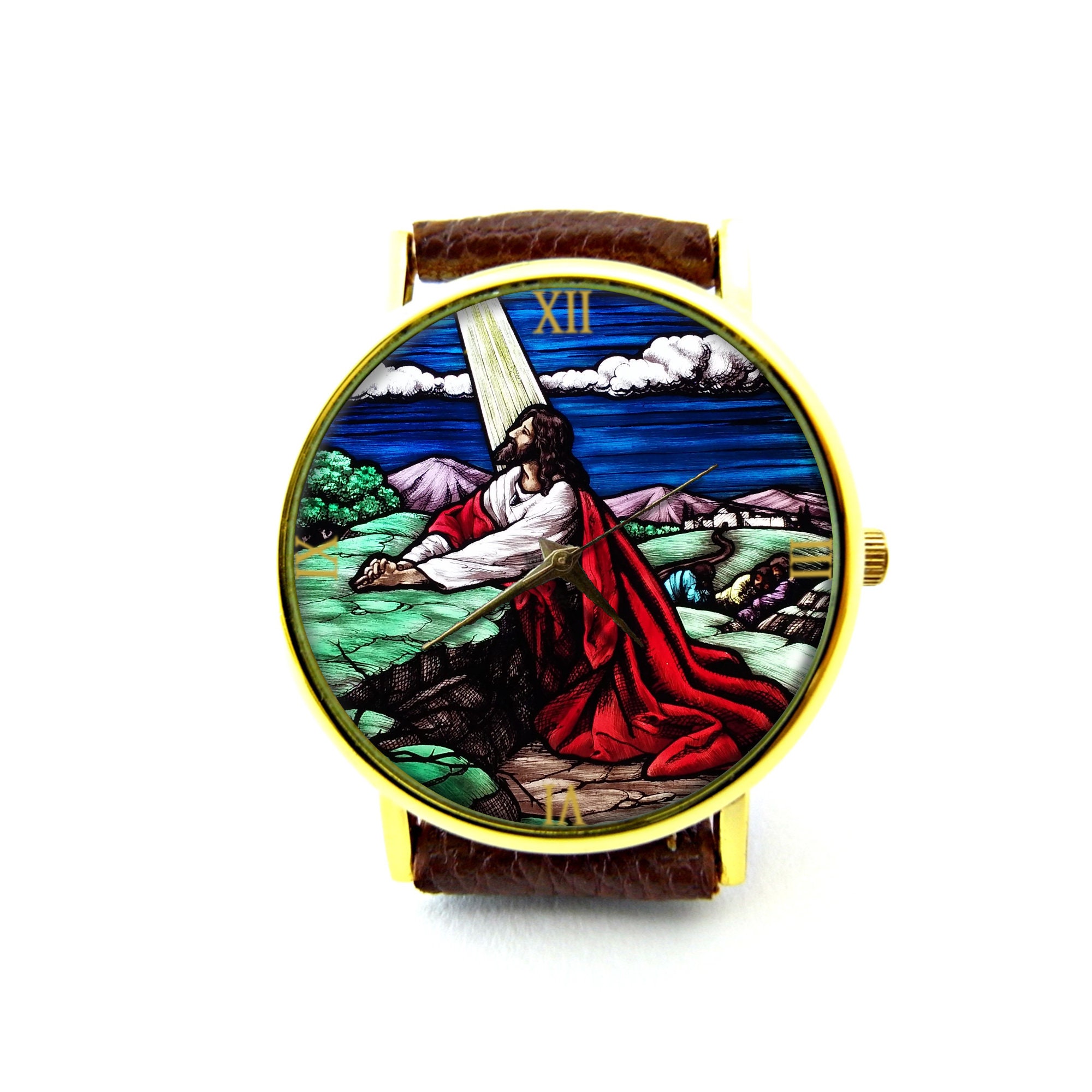 Jesus Christ Praying Leather Watch, Religious Ladies Watch, Unisex ...