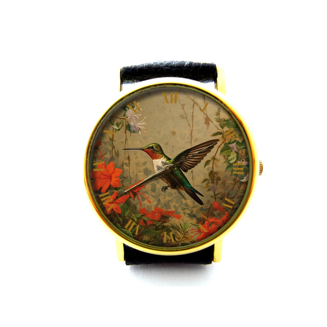 Hummingbird Art Leather Watch, Hummingbird Watch, Unisex Watch ...