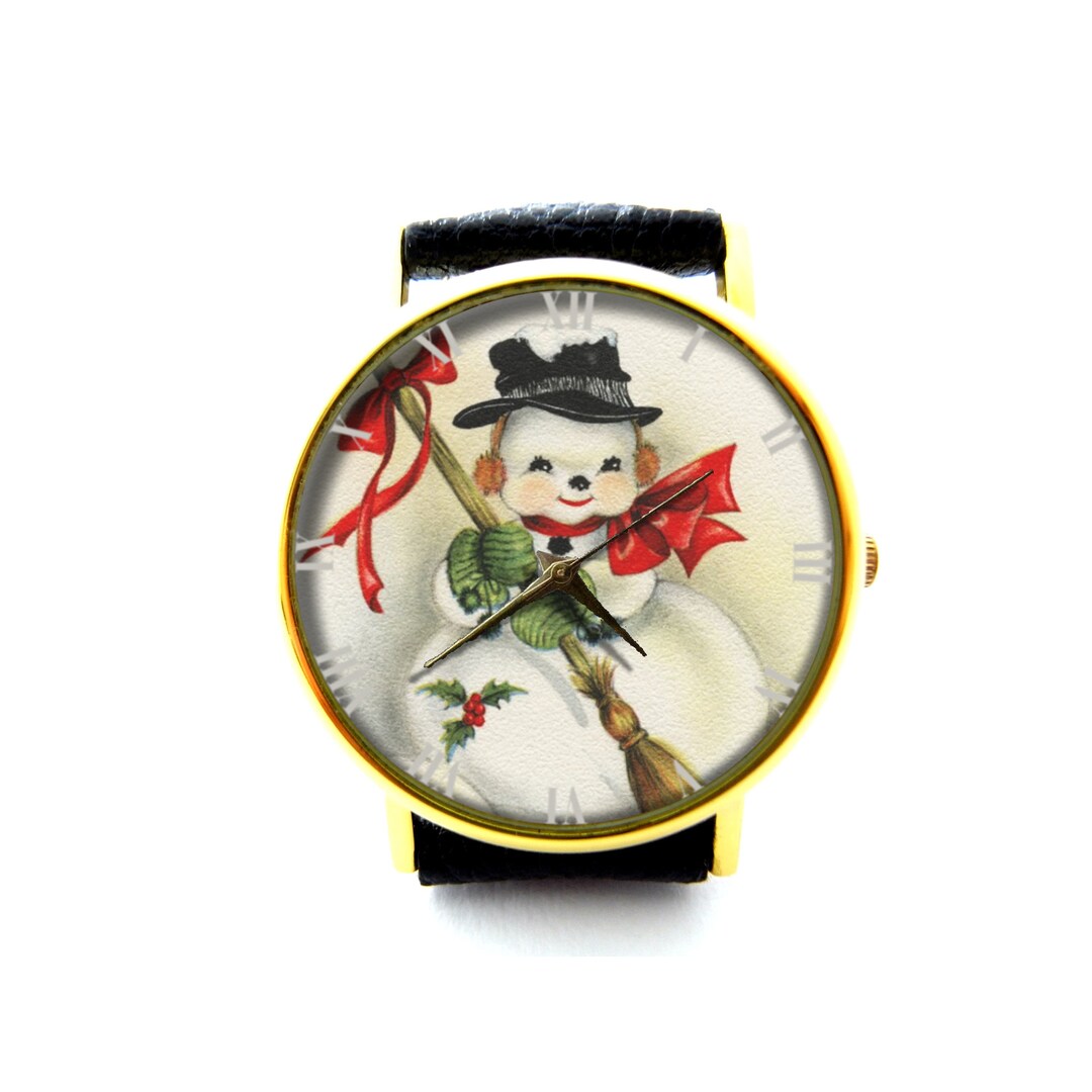 Vintage Happy Snowman Leather Watch, Christmas Watch, Snowman Watch ...