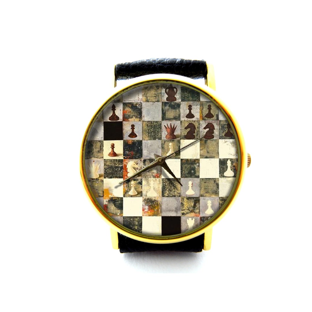 Chess Leather Watch, Chess Art Ladies Watch, Chess Watch, Unisex Watch ...