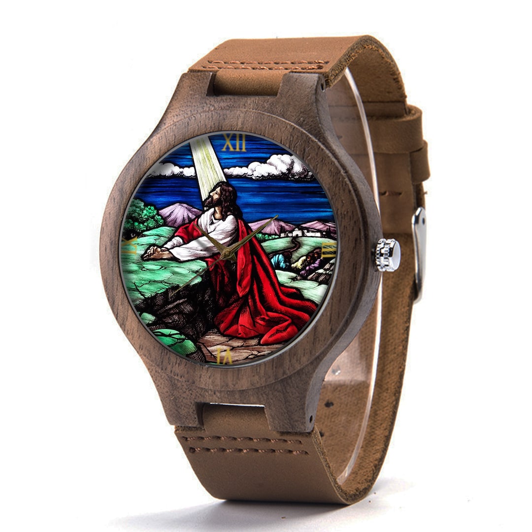 Jesus Christ Praying Wood Leather Watch, Religious Wood Watch, Jesus ...