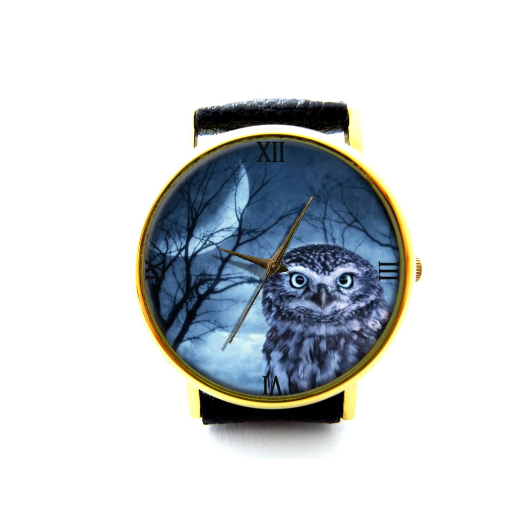 Blue Moon Owl Leather Watch, Owl Ladies Watch, Unisex Watch, Owl ...