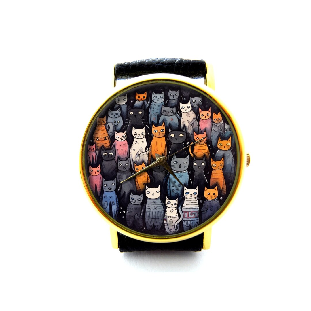 Cats Big Family Leather Watch, Cats Ladies Watch, Cat Unisex Watch, Cat ...