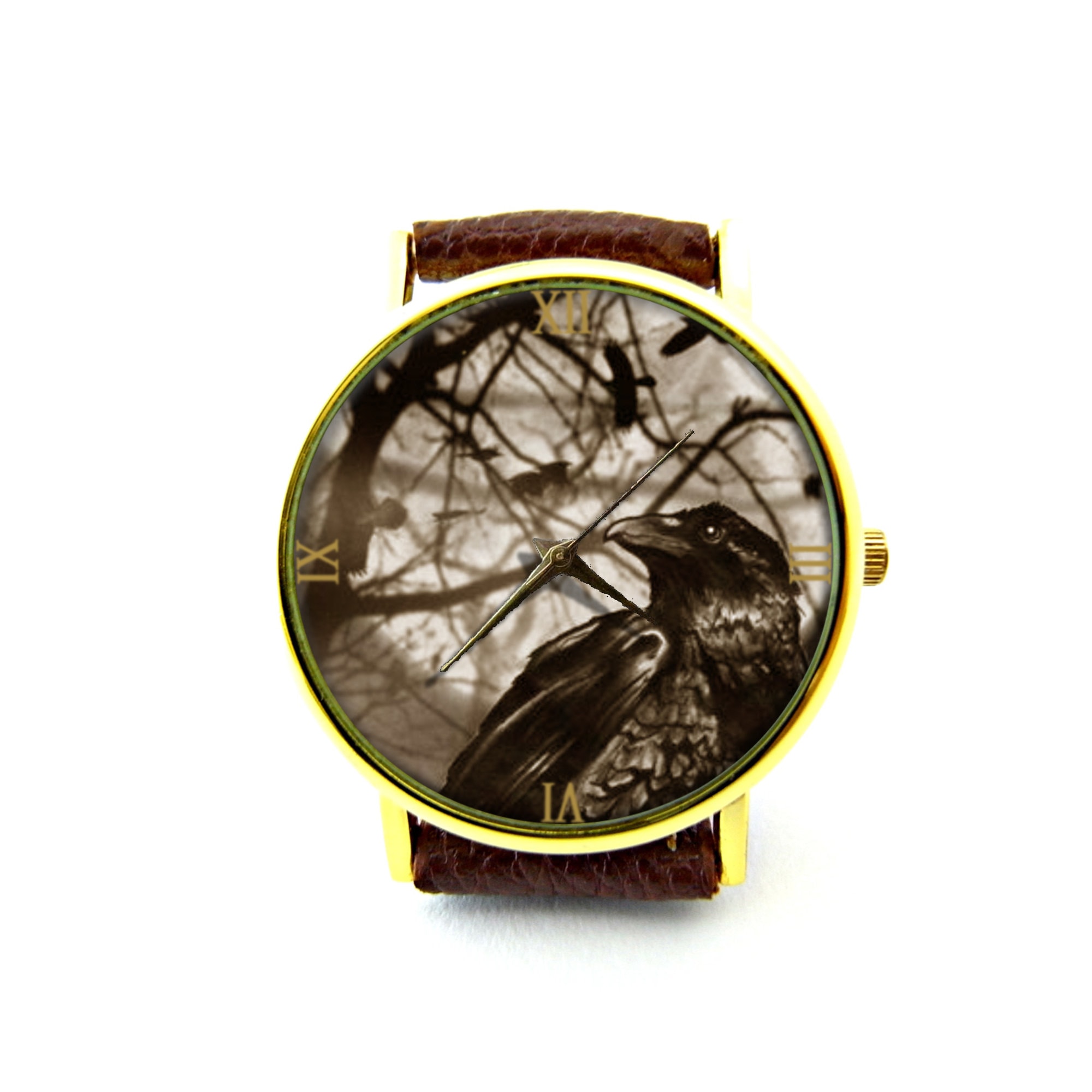 Raven Goth Leather Watch, Raven Ladies Watch, Unisex Watch, Halloween ...