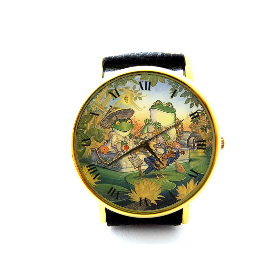 Frog River Cruise Leather Watch, Frog Boat Trip Ladies Watch, Unisex ...