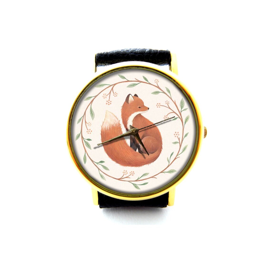 Vintage Fox Leather Watch, Cute Fox Ladies Watch, Unisex Watch, Fox ...