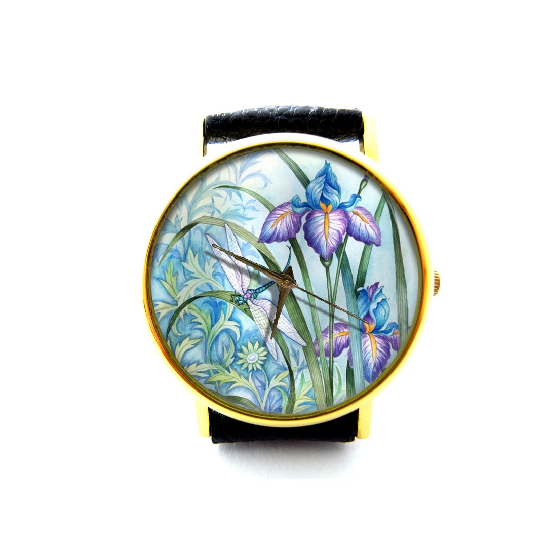 Dragonfly and Iris Leather Watch, Dragonfly and Iris Ladies Watch ...