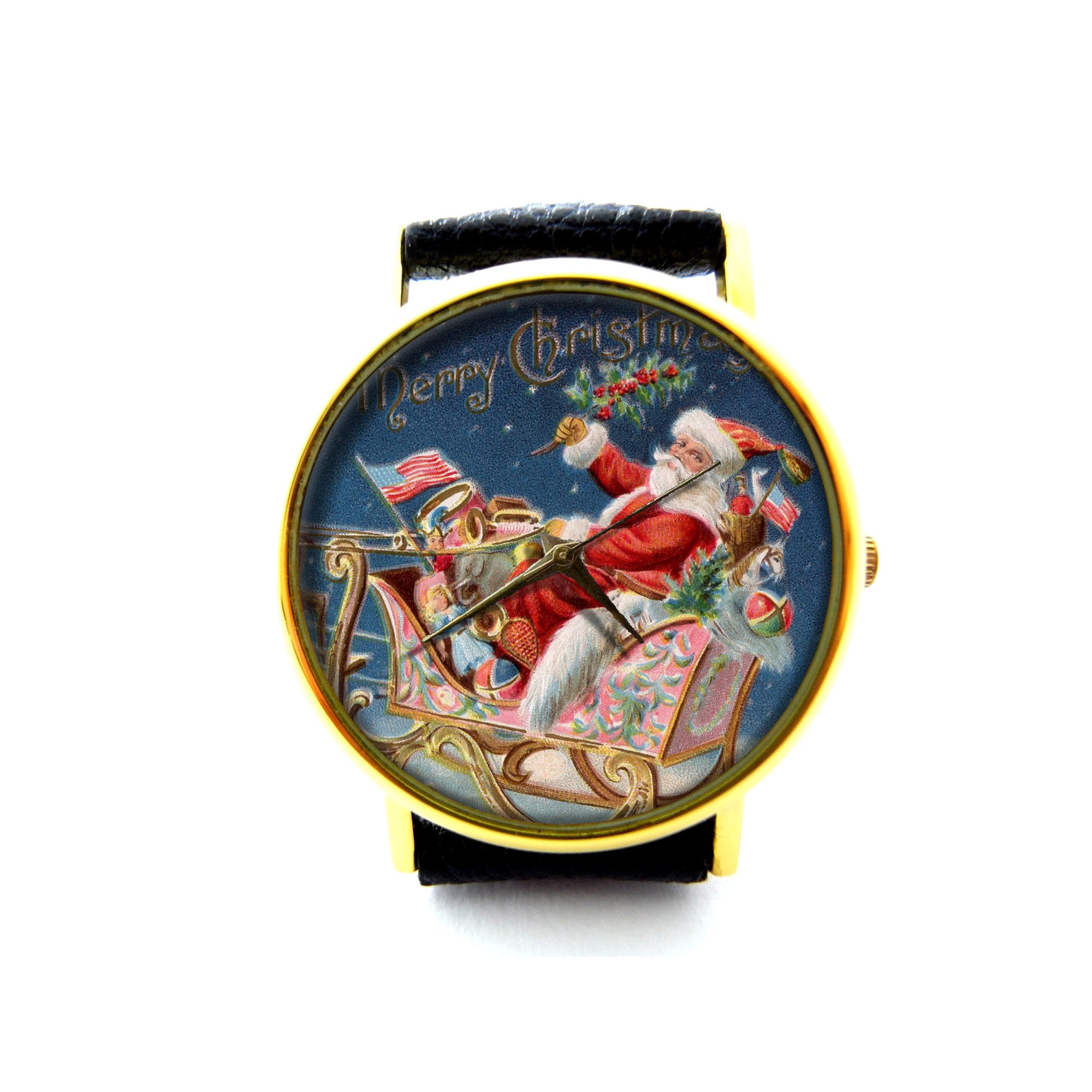 Vintage Christmas Leather Watch, Christmas Watch, Santa Claus Watch ...