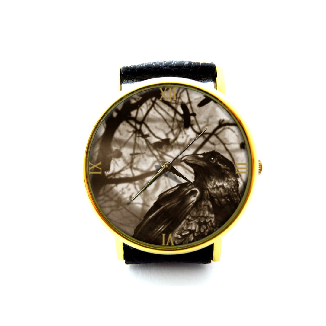 Raven Goth Leather Watch, Raven Ladies Watch, Unisex Watch, Halloween ...