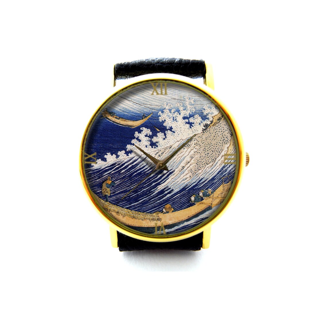 Hokusai "ocean Waves" Leather Watch, Japan Art Watch, Fine Art Jewelry ...
