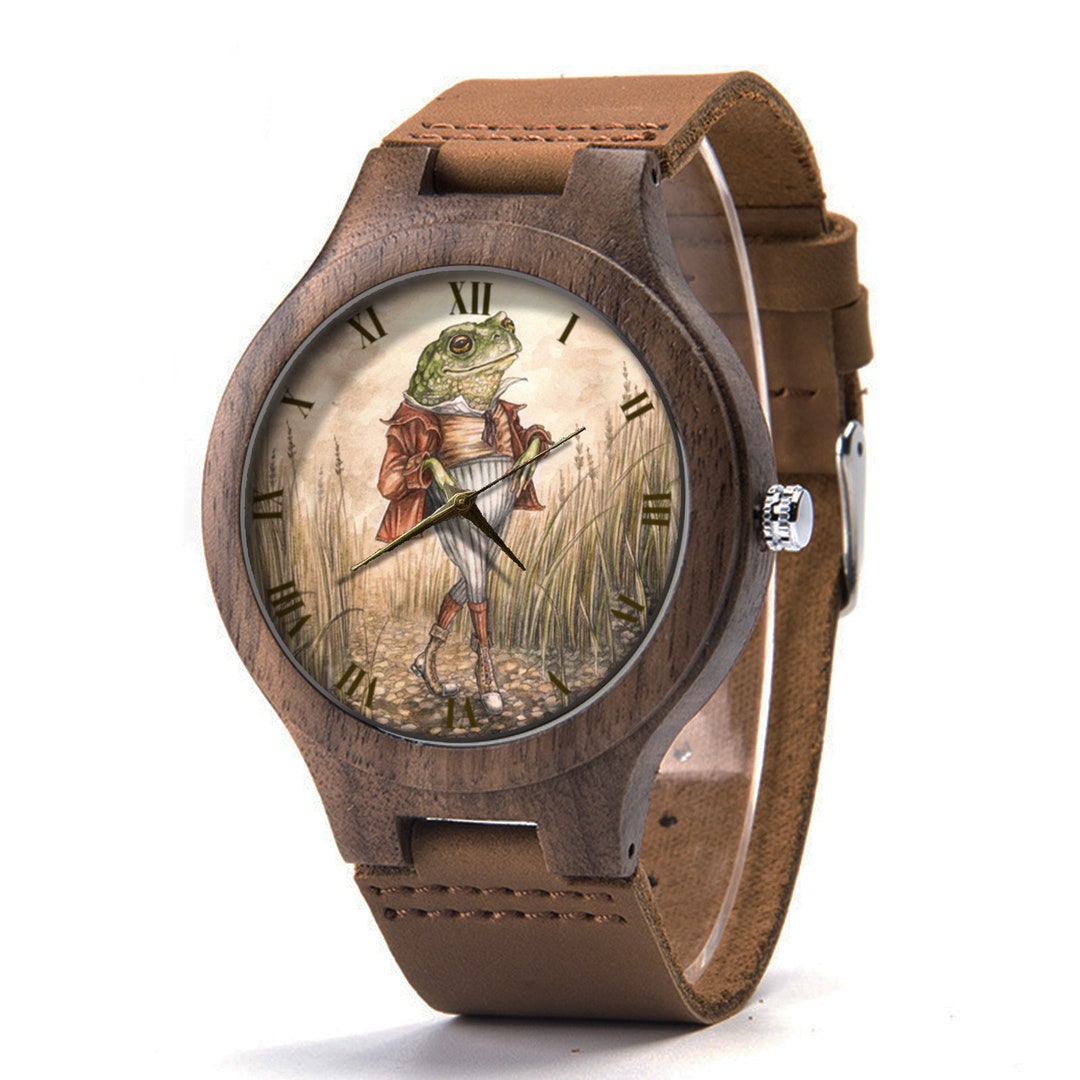 Frog Beauty Standard Wood Leather Watch, Frog Lovely Wood Watch, Frog ...